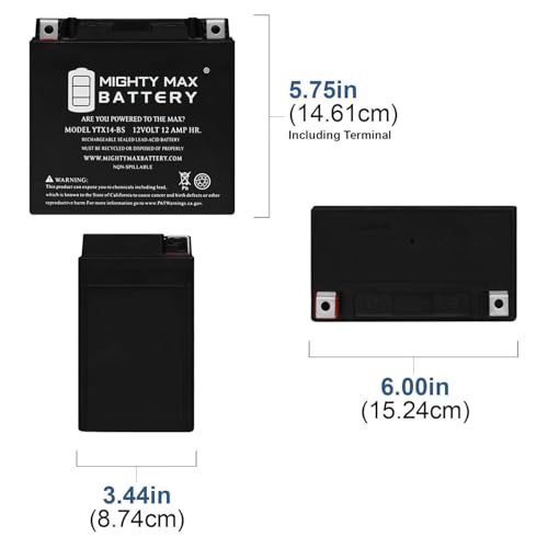 Mighty Max Battery YTX14-BS Replaces Kawasaki KVF KFX 650 Brute Force Prairie VN800 XQ Brand Product