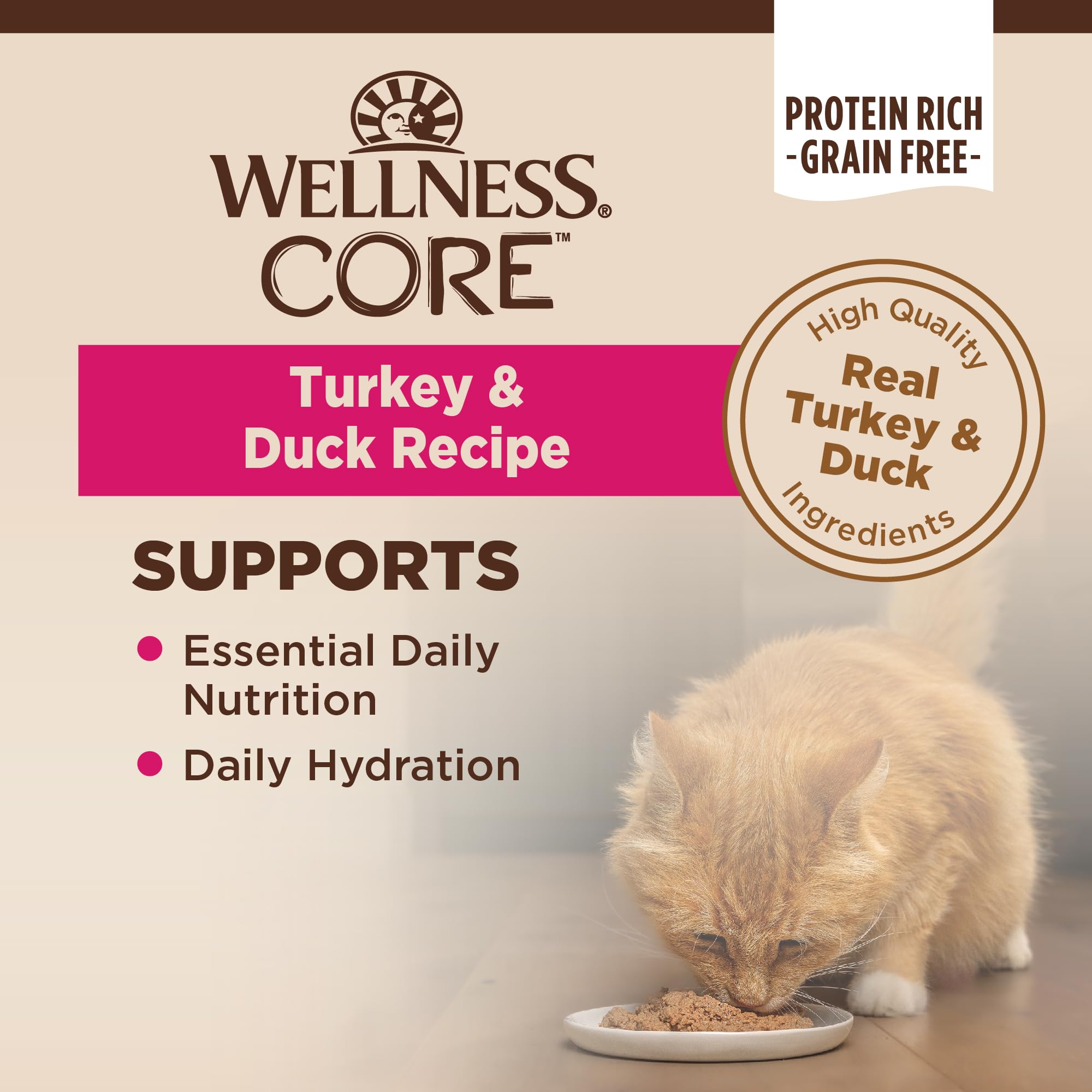Wellness CORE Pate Adult Wet Cat Food, Natural, Protein-Rich, Grain Free, 3 Ounce, 12 Pack (Turkey & Duck)