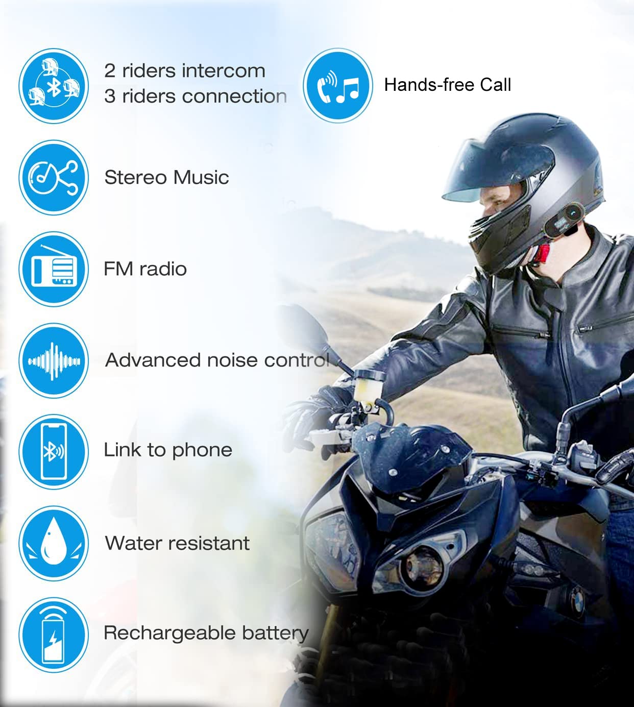 FreedConn 2pcs TCOM-SC Motorcycle Intercom Headset Speakers,2-3 Riders Helmet Bluetooth Intercom, Universal Communication Systems with Music Sharing/LCD Screen/FM Radio/Mobile Phone/GPS/Waterproof