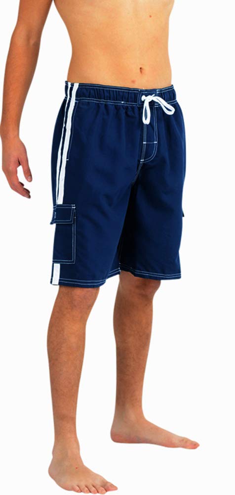 NORTY Men's Swimsuit Trunks - Swim Shorts for Beach, Boat, and Watersports - Drawstring Waist and Cargo Pockets - Navy, Large