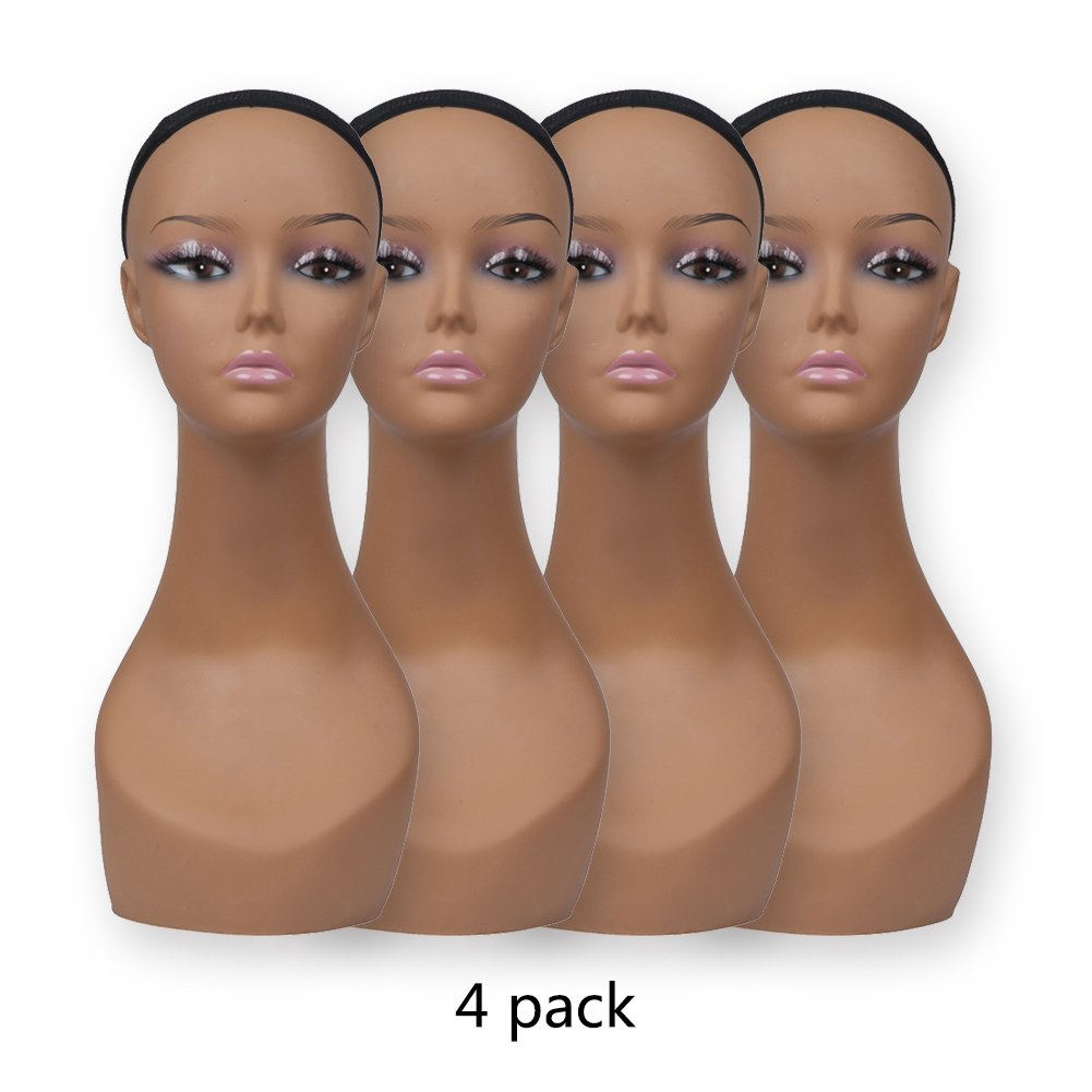 L7 Mannequin 4 Pcs Lifelike Female Plastic Mannequin Head Wig Stand Realistic Wig Display Head Props
