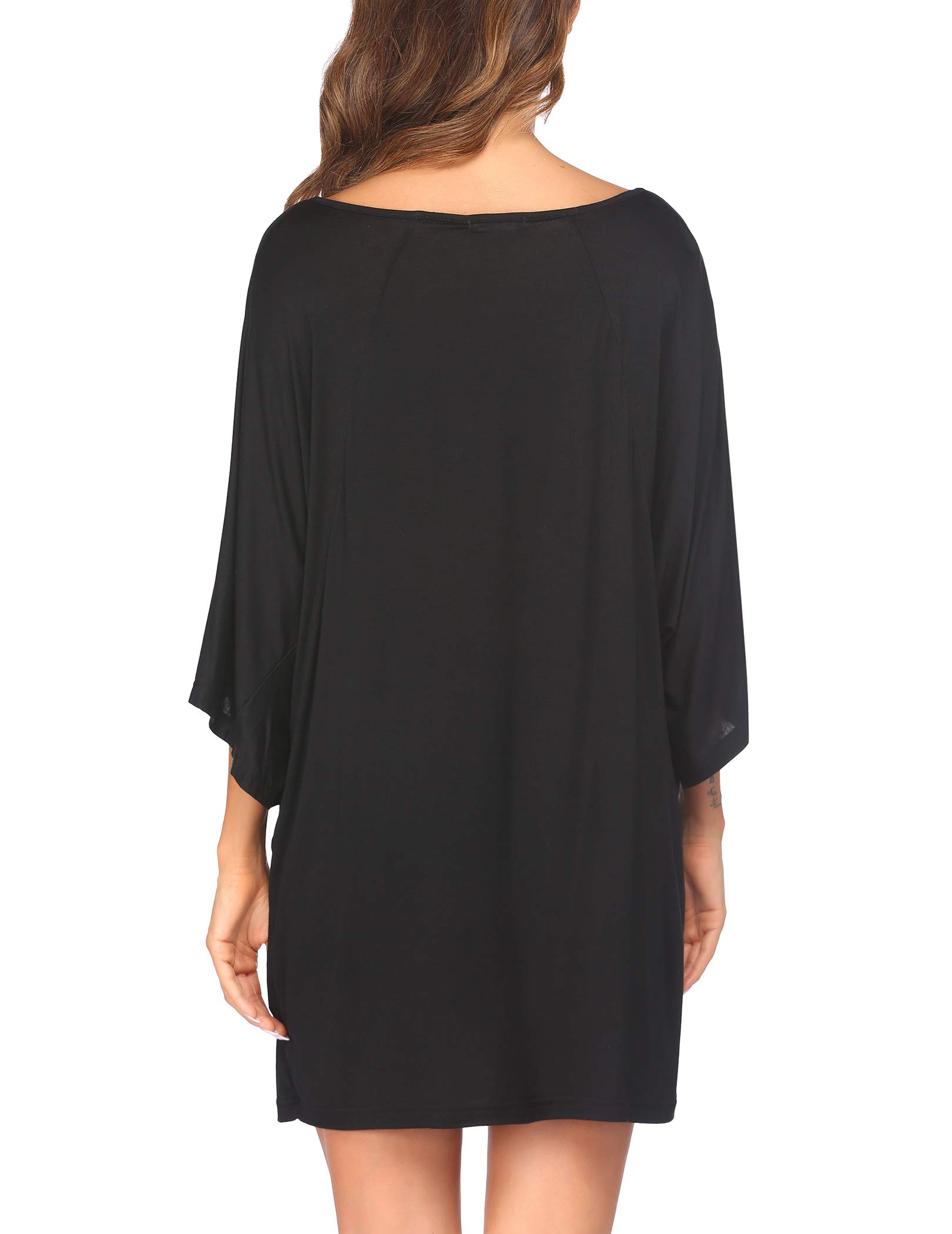 Ekouaer Deep V Neck Sleepshirt Sexy Cotton Nightshirt For Women Plus Size,Black,X-Large