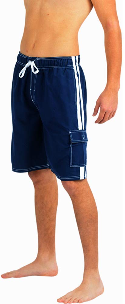 NORTY Men's Swimsuit Trunks - Swim Shorts for Beach, Boat, and Watersports - Drawstring Waist and Cargo Pockets - Navy, Large