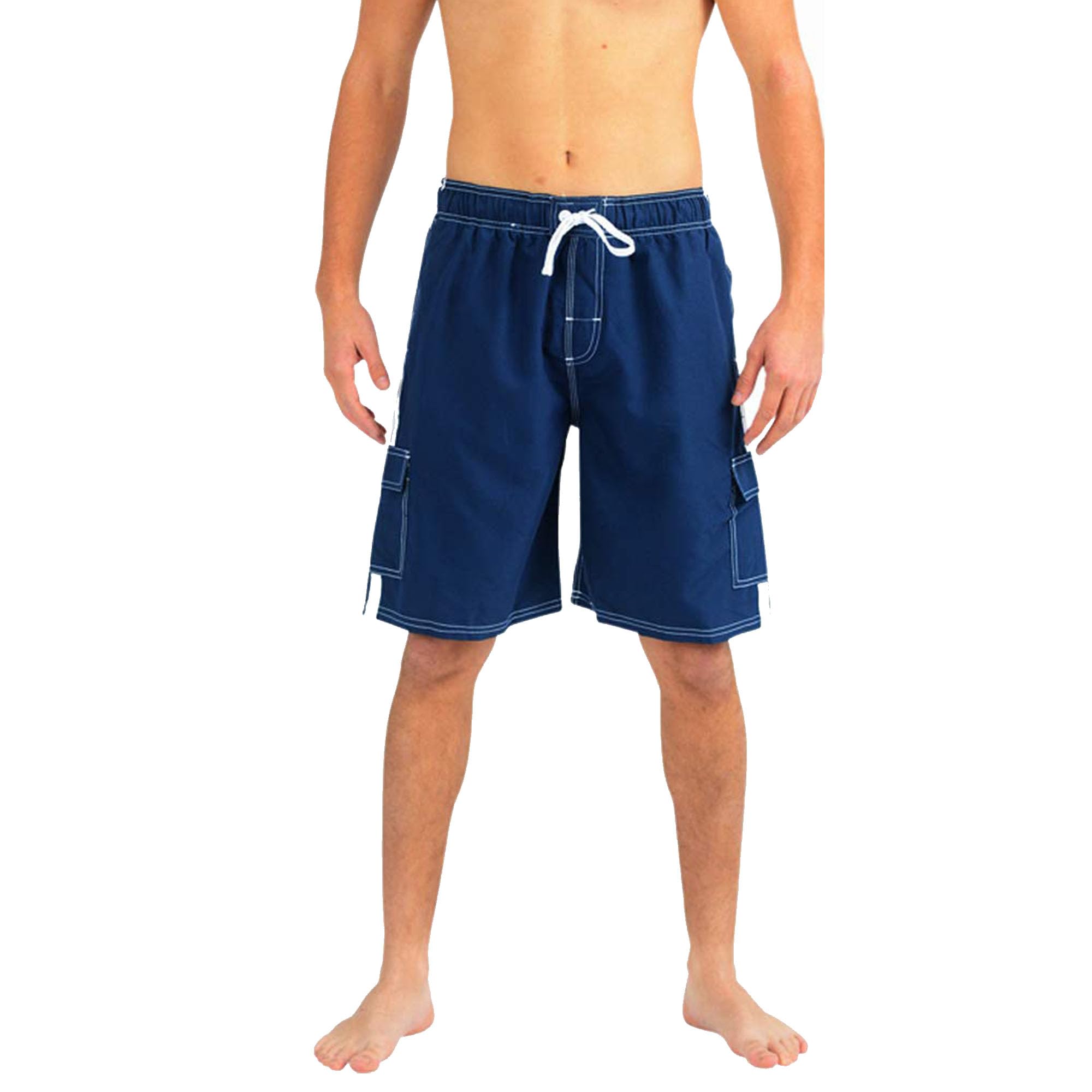 NORTY Men's Swimsuit Trunks - Swim Shorts for Beach, Boat, and Watersports - Drawstring Waist and Cargo Pockets - Navy, Large