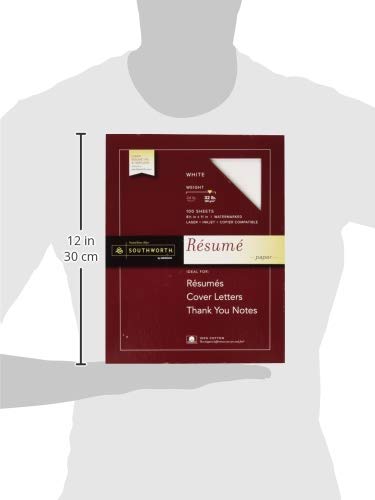 100% Cotton Resume Paper, 32lb, 95 Bright, 8 1/2 x 11, White, 100 Sheets