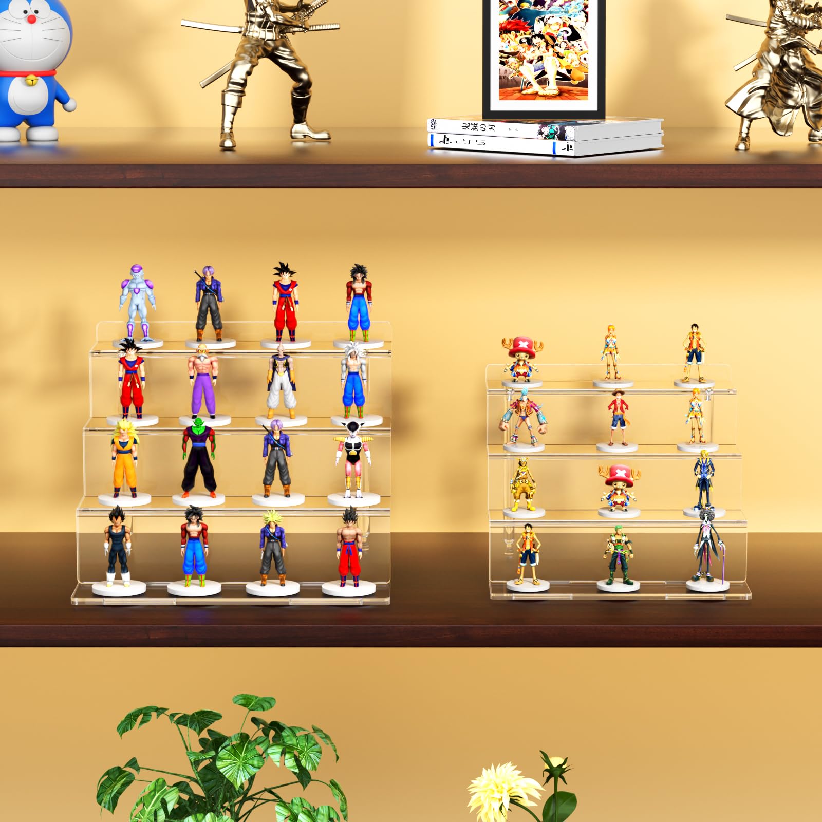 NIUBEE Acrylic Riser Display Shelf, Clear Display Stand for Amiibo Funko POP Figures,4 Tier Cupcakes Stand Perfume Organizer and Storage (9 Inch Small)
