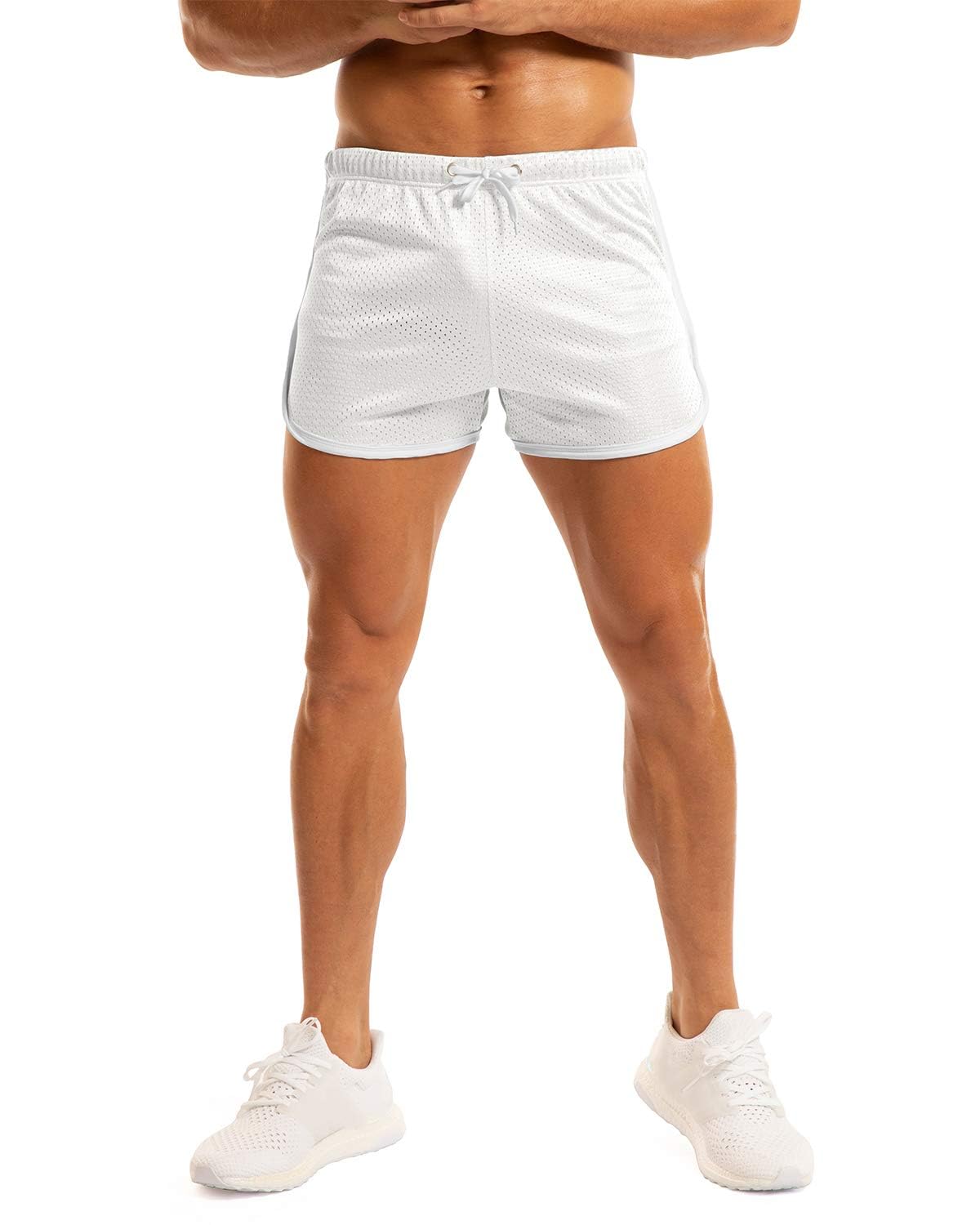 Ouber Men's Workout Racing Short Shorts with Elastic Drawsting (A-White,M)