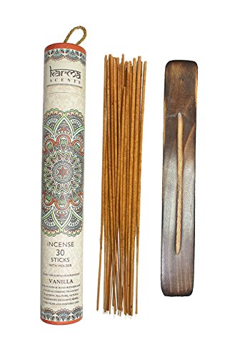Karma Scents Premium Vanilla Incense Sticks, 5 Set Gift Pack with a Free Holder in Each Box. Includes 150 Sticks and Five Incense Burners | Perfect for Home Decor and Gifts.