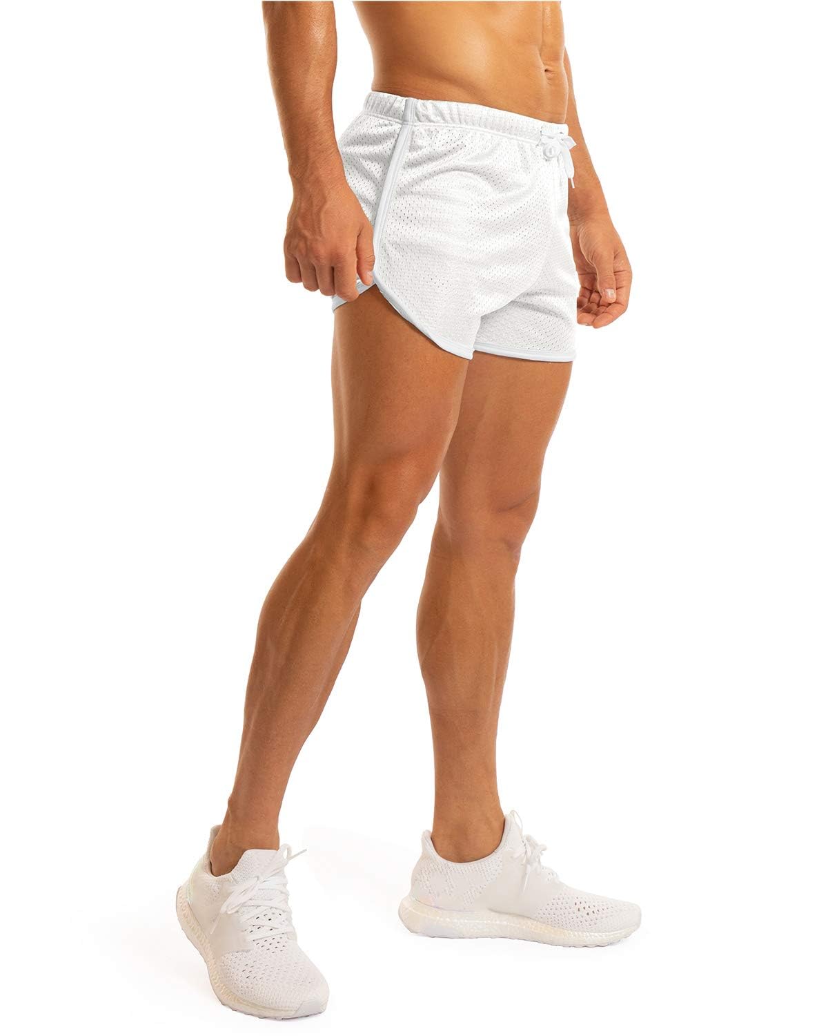 Ouber Men's Workout Racing Short Shorts with Elastic Drawsting (A-White,M)