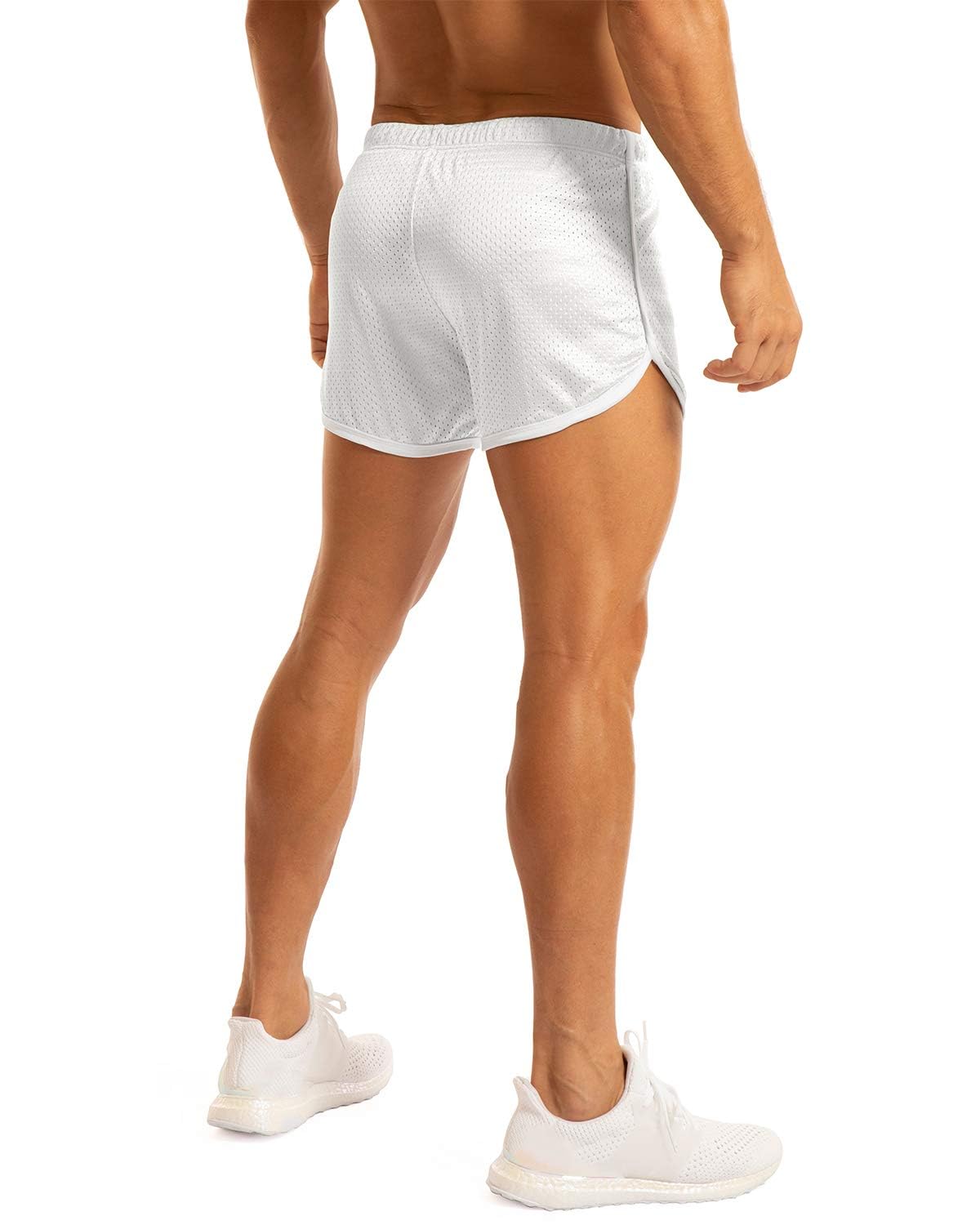 Ouber Men's Workout Racing Short Shorts with Elastic Drawsting (A-White,M)