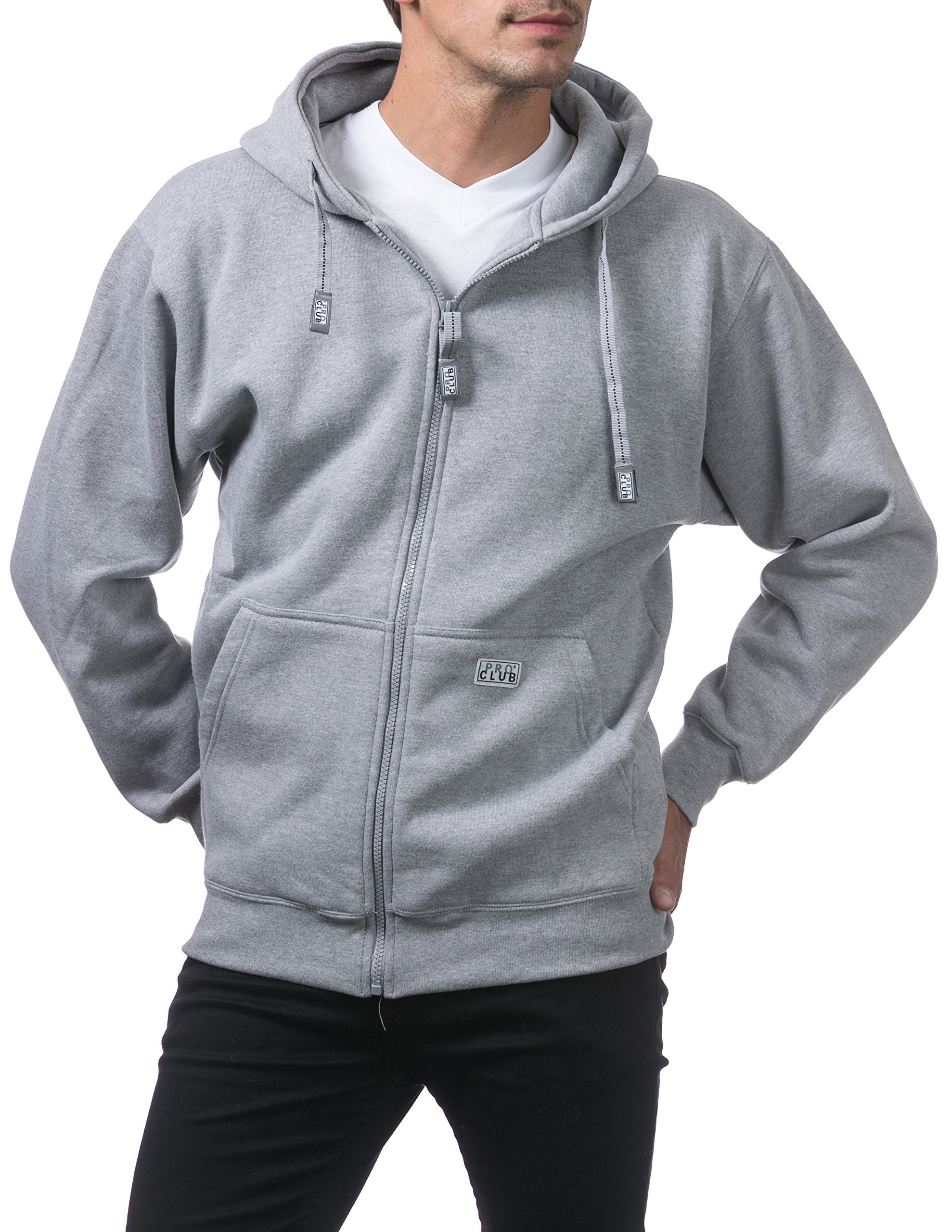 Pro Club Men's Heavyweight Full Zip Fleece Hoodie, Heather Gray, Large