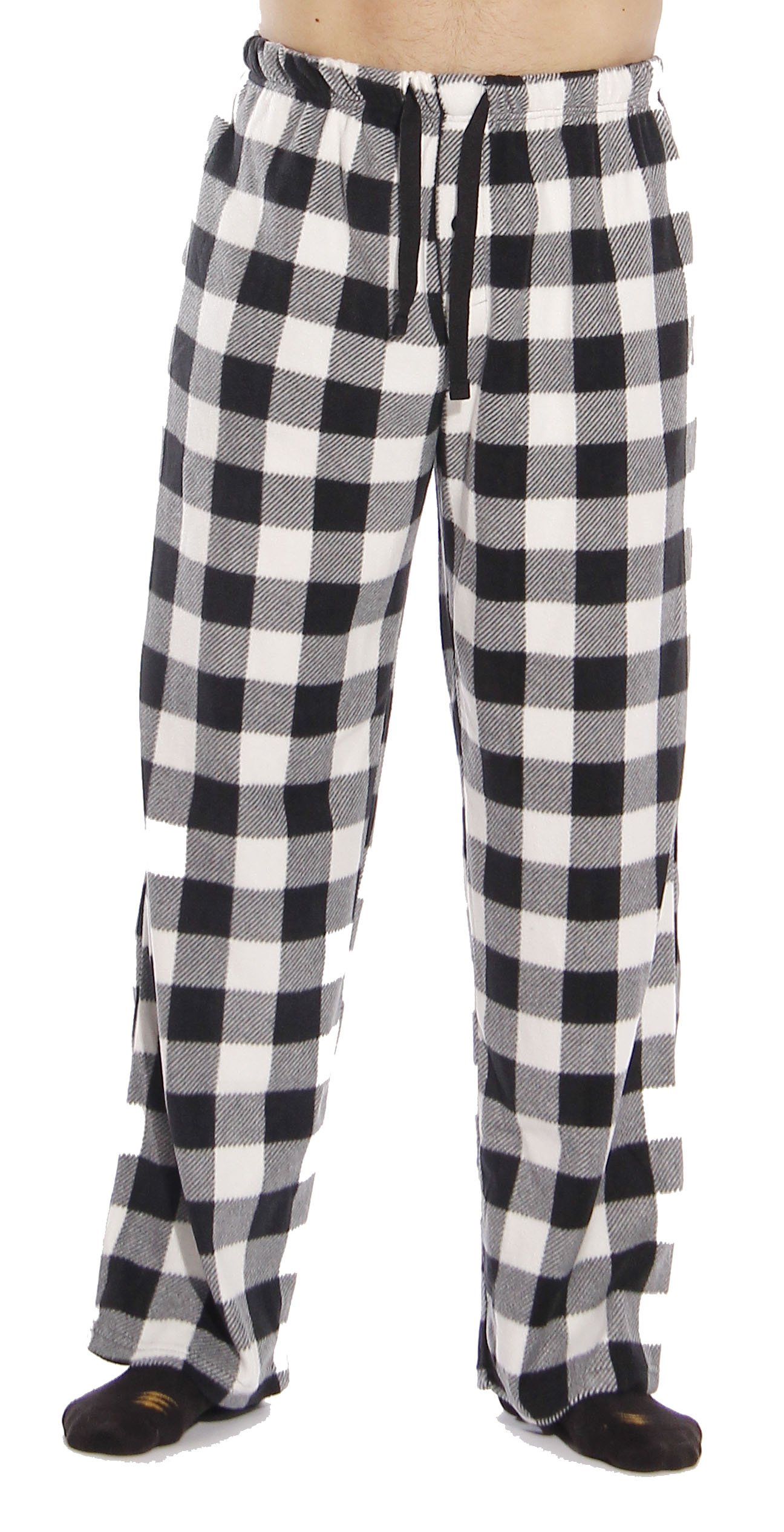 #FollowMe 45902-1B-L Polar Fleece Pajama Pants for Men/Sleepwear/PJs, White Buffalo Plaid, Large