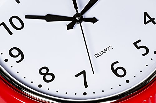 Bernhard Products Retro Wall Clock 9.5 Inch Red Kitchen 50's Vintage Design Round Silent Non Ticking Battery Operated Quality Quartz Clock