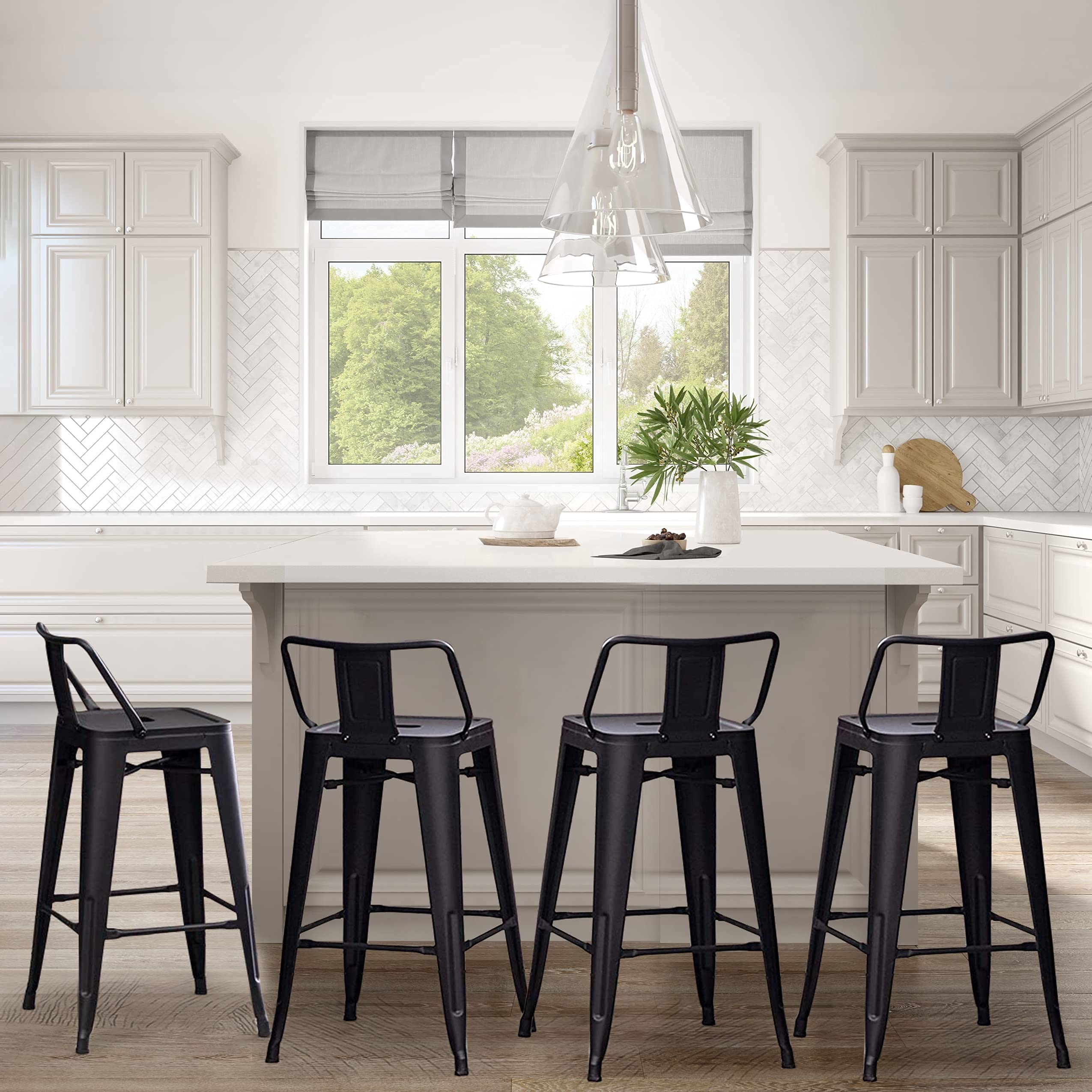 Andeworld Metal Bar Stools Counter Height Stool Industrial Kitchen Barstools Set of 4 (26 Inch, Black)