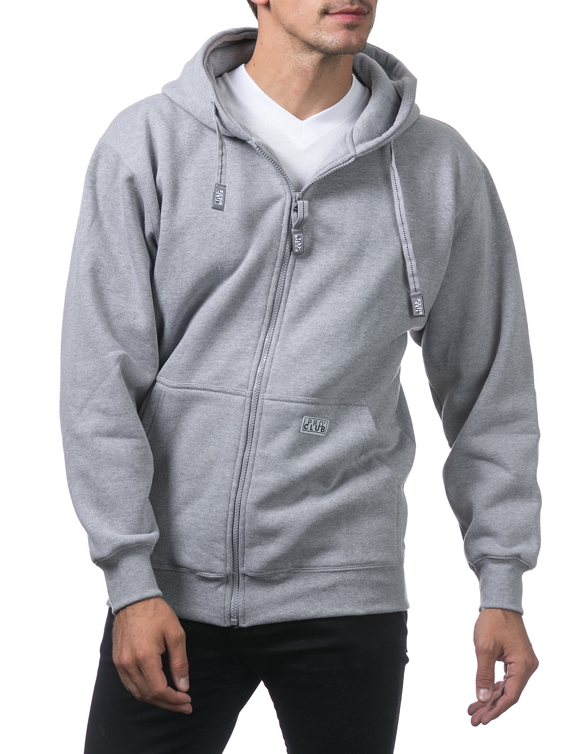 Pro Club Men's Heavyweight Full Zip Fleece Hoodie, Heather Gray, Large