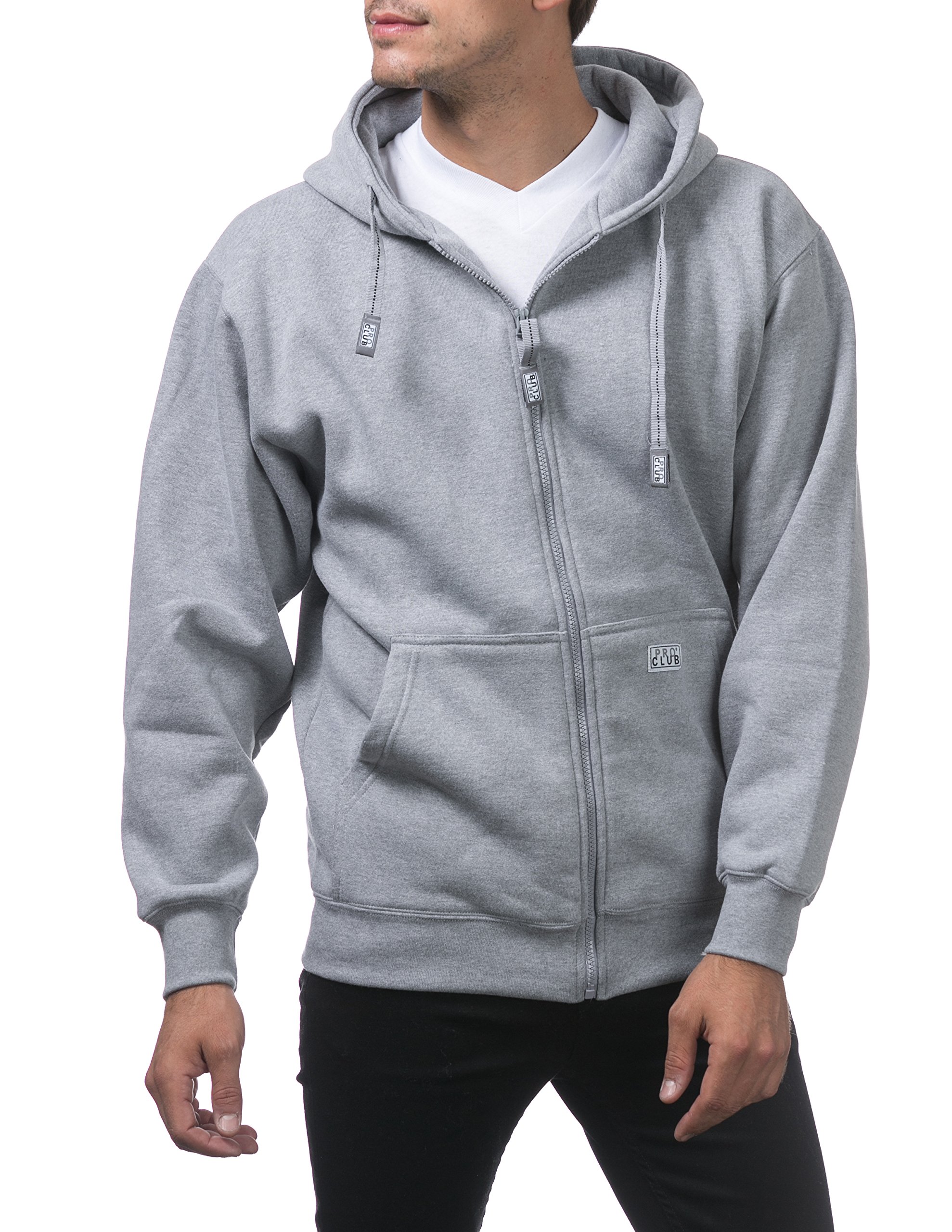 Pro Club Men's Heavyweight Full Zip Fleece Hoodie, Heather Gray, Large