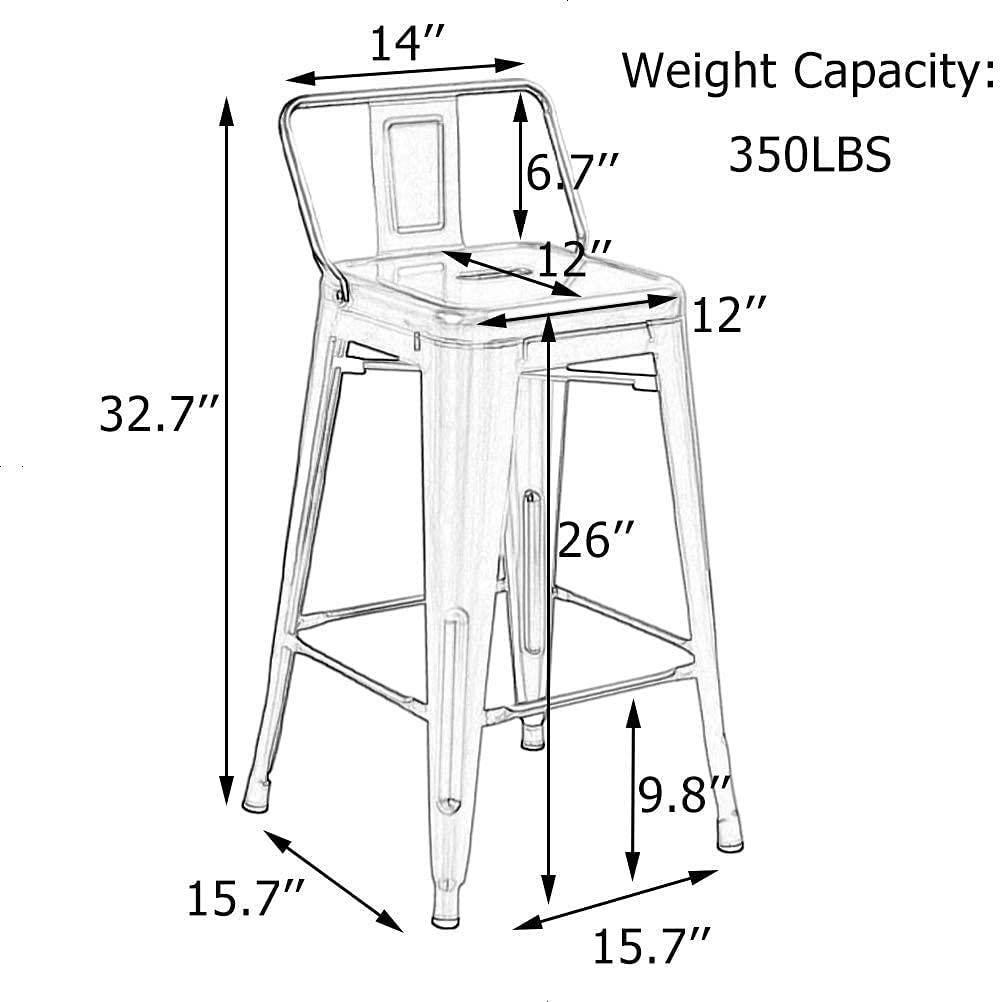 Andeworld Metal Bar Stools Counter Height Stool Industrial Kitchen Barstools Set of 4 (26 Inch, Black)