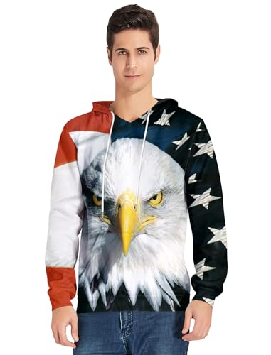 RAISEVERN Men and Women Novelty Fleece Hoodies Flag Printed 80s Pullover Athletic Sweaters Long Sleeve Fleece Hooded Sweatshirts Red White