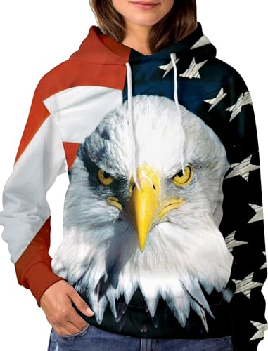 RAISEVERN Men and Women Novelty Fleece Hoodies Flag Printed 80s Pullover Athletic Sweaters Long Sleeve Fleece Hooded Sweatshirts Red White