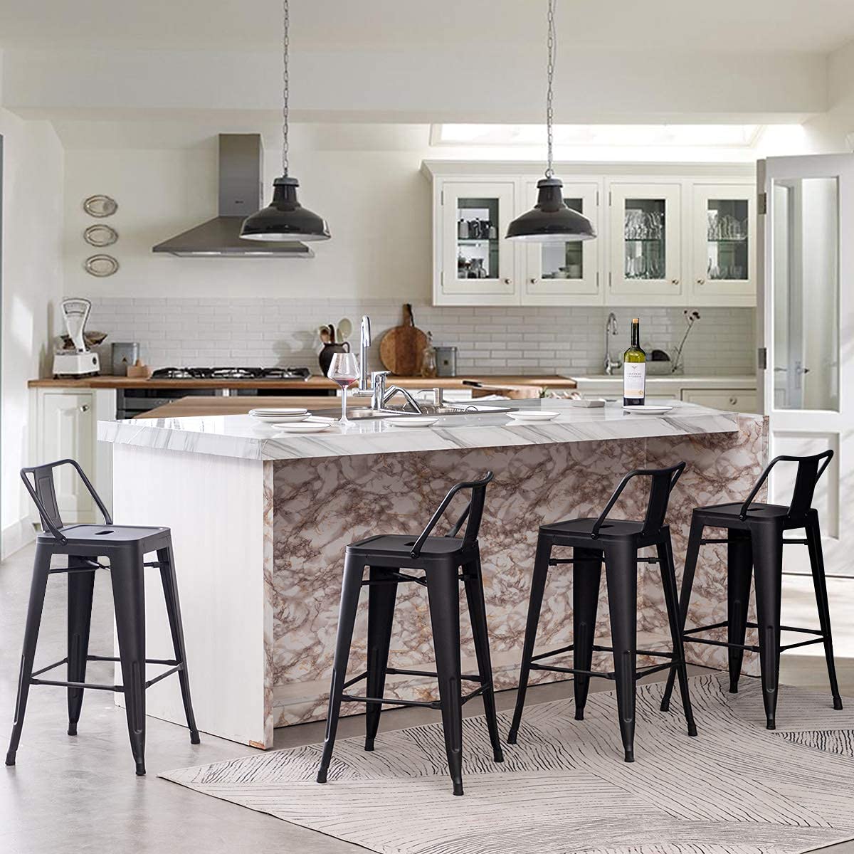Andeworld Metal Bar Stools Counter Height Stool Industrial Kitchen Barstools Set of 4 (26 Inch, Black)