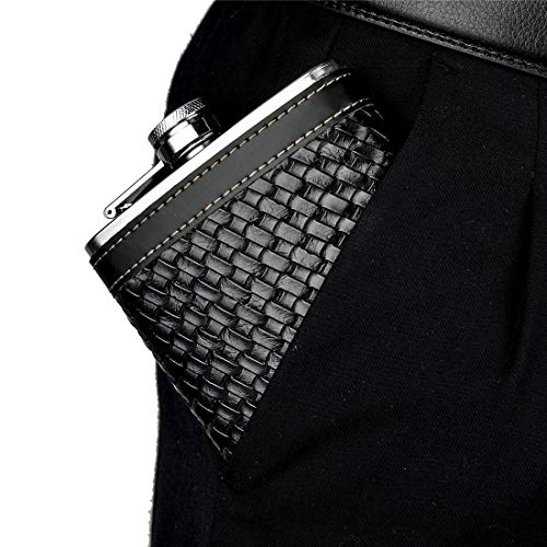 GENNISSY 9OZ Black Hip Flask Set - Woven PU Leather and Stainless Steel With Funnel and 4 Cups…