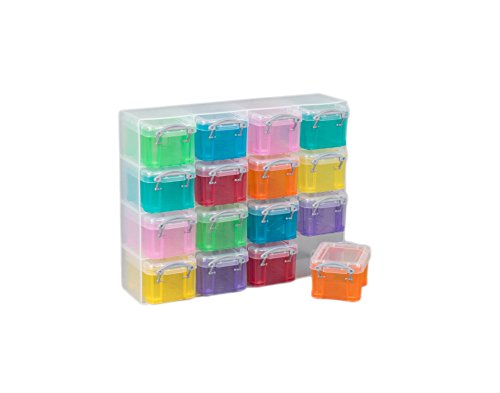 Really Useful Organiser, 16 x 0.14 Litre Storage Boxes in a Clear Plastic Organiser and Assorted Coloured Boxes