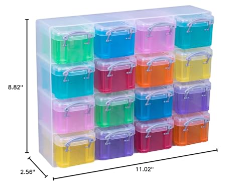 Really Useful Organiser, 16 x 0.14 Litre Storage Boxes in a Clear Plastic Organiser and Assorted Coloured Boxes