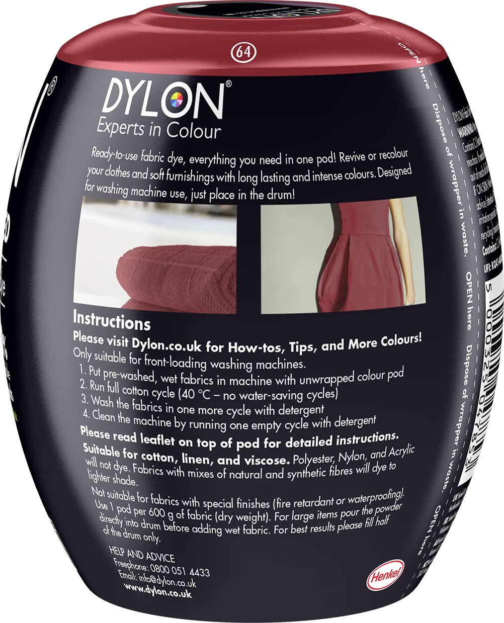 Dylon Washing Fabric Clothes Soft Furnishings Machine Dye Pod, 350 g (Pack of 1), Rosewood Red