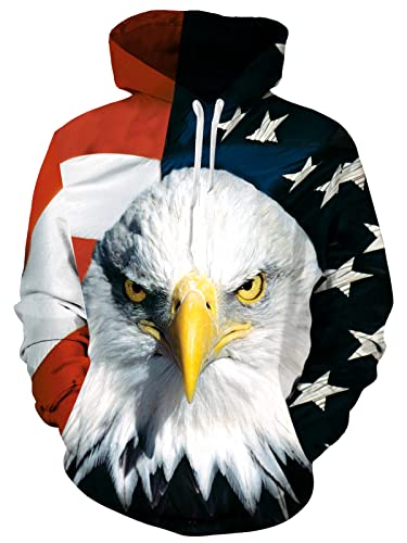 RAISEVERN Men and Women Novelty Fleece Hoodies Flag Printed 80s Pullover Athletic Sweaters Long Sleeve Fleece Hooded Sweatshirts Red White