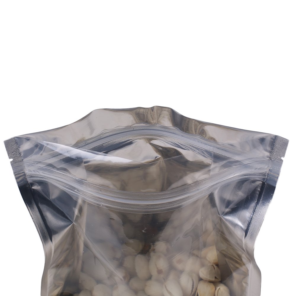 100PCS Silver Metallic Stand-Up Side Gusset Zip Top Lockk Bags w/Window 14x24+6cm (5.5x9.4+2.3")