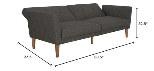 Novogratz Regal Futon with Tufted Linen Upholstery, Grey