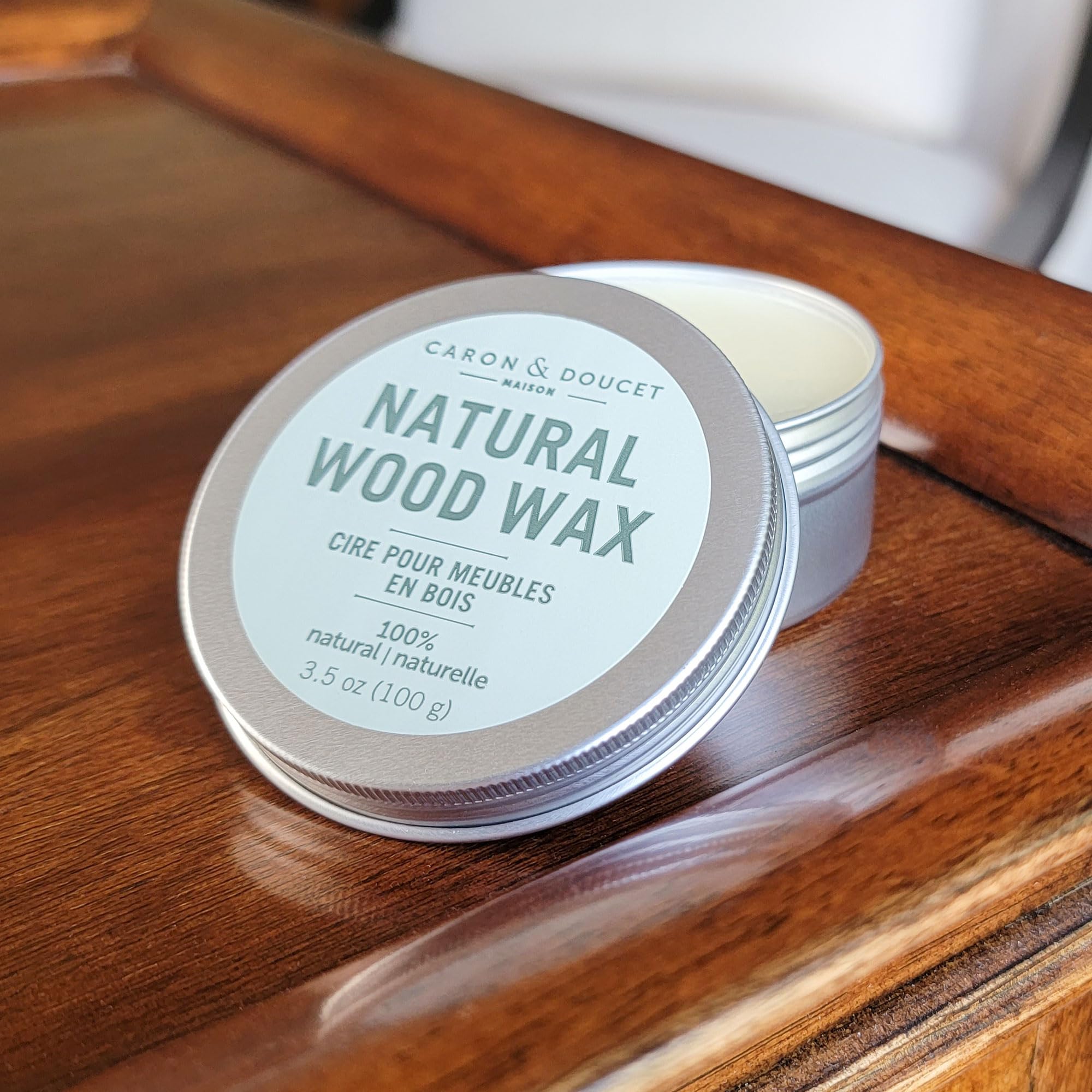 Caron & Doucet - Natural Wood Conditioning Vegan Wax Finish - 100% Plant Based Wood Conditioning and Polishing Wax Finish - Orange Scented - Suitable for Natural Wood Furniture. (3.5oz)