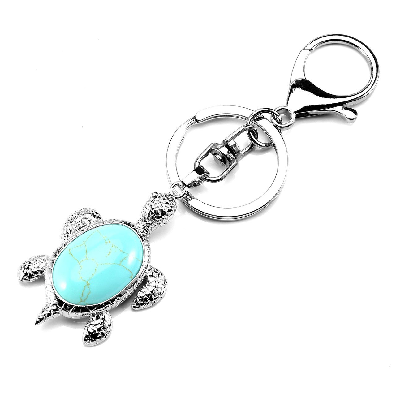 Jovivi Sea Turtle Natural Crystal Stone Multicolored Keychain Gemstone Chakra Keyring for Couple Best Friend Gift