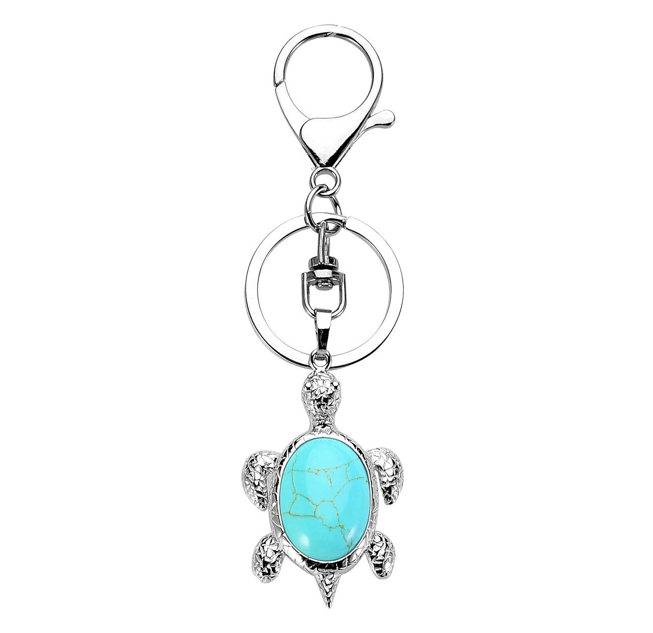 Jovivi Sea Turtle Natural Crystal Stone Multicolored Keychain Gemstone Chakra Keyring for Couple Best Friend Gift