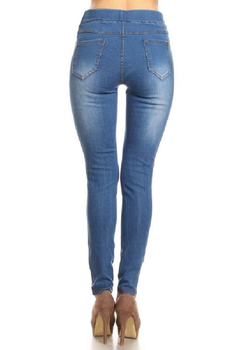 Women's Stretch Pull-On Skinny Ripped Distressed Denim Jeggings Blue-55 Large