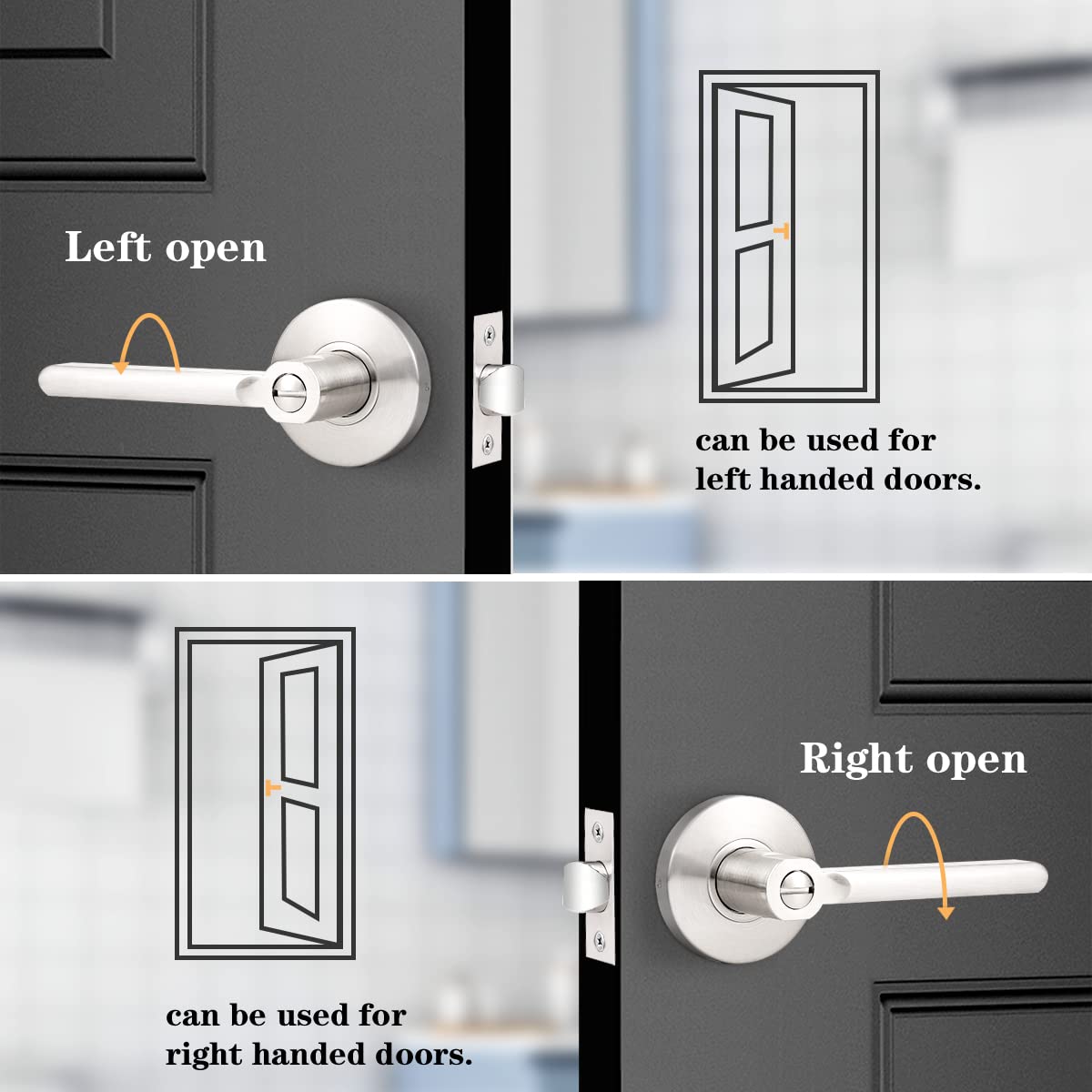 Probrico Bed/Bath Room Door Lever Modern Flat Handles in Satin Nickel, Privacy Door Lever Locks, Contractor Pack(10Pack)