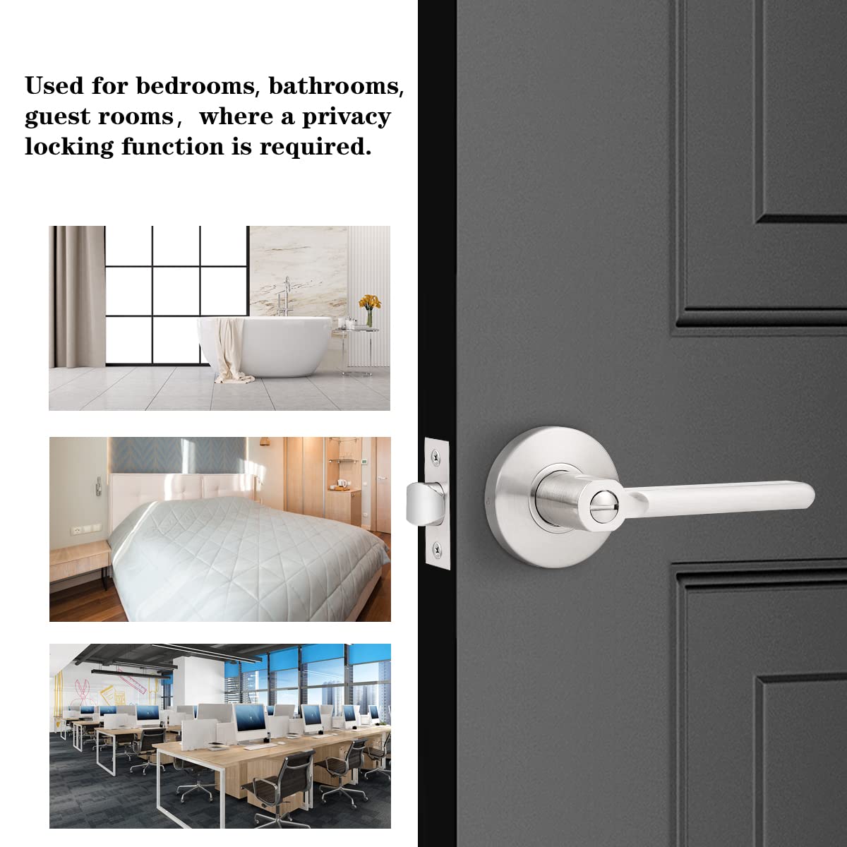 Probrico Bed/Bath Room Door Lever Modern Flat Handles in Satin Nickel, Privacy Door Lever Locks, Contractor Pack(10Pack)