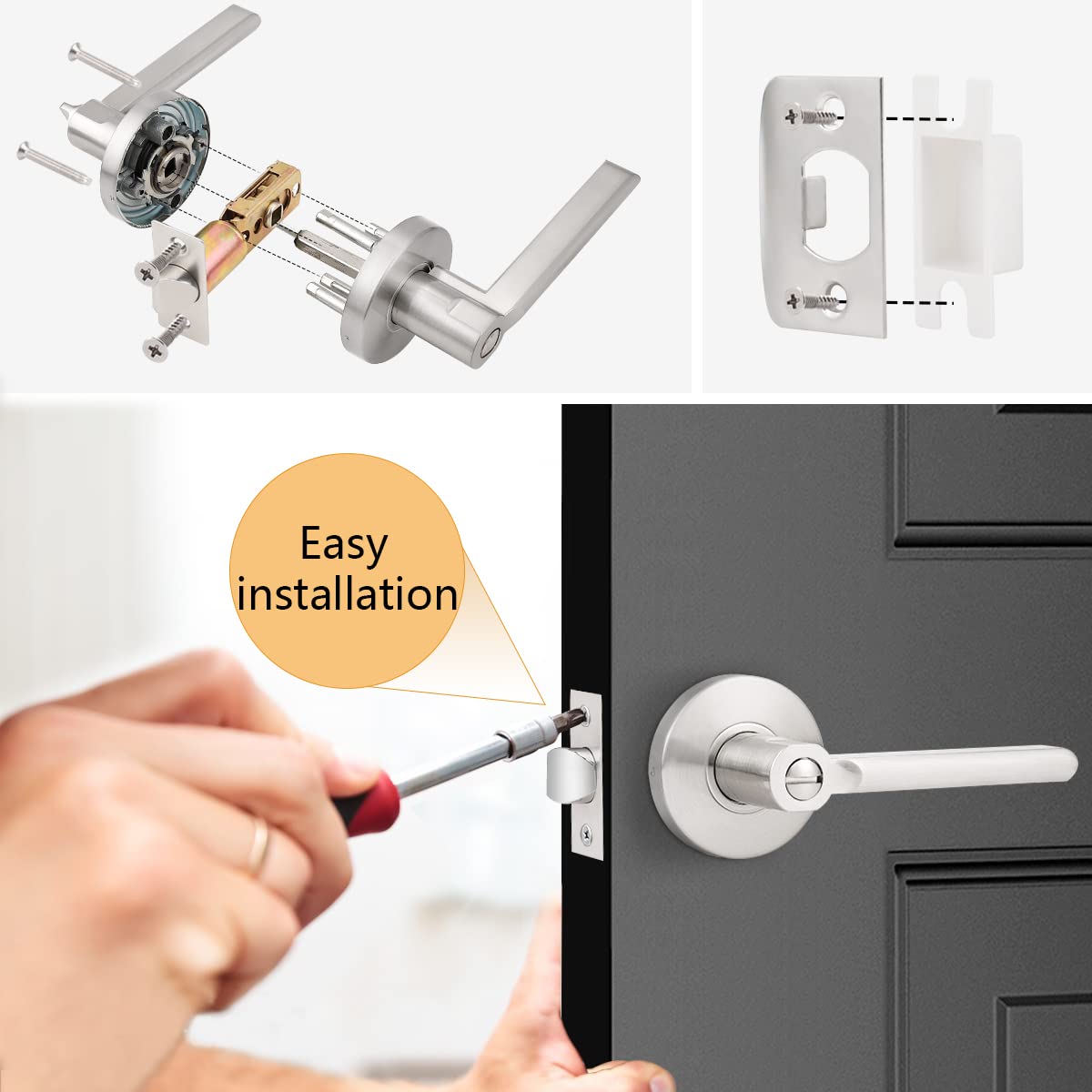 Probrico Bed/Bath Room Door Lever Modern Flat Handles in Satin Nickel, Privacy Door Lever Locks, Contractor Pack(10Pack)