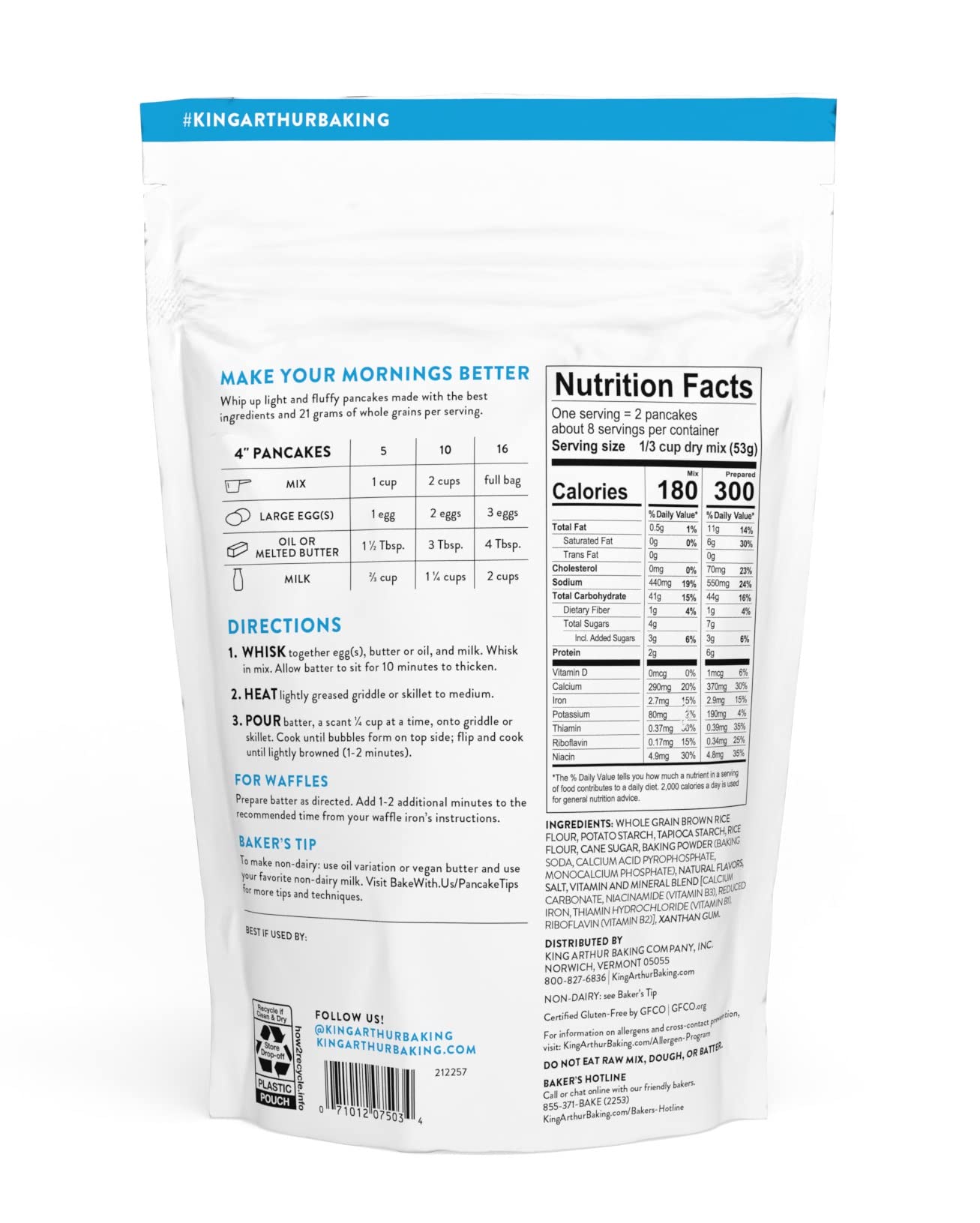 King Arthur Gluten Free Classic Pancake Mix: Fluffy, Delicious Breakfast Delight - Non-GMO, Kosher Certified, 15 oz (Pack of 6) - Makes Perfect Pancakes and Waffles with 21g Whole Grains per Serving