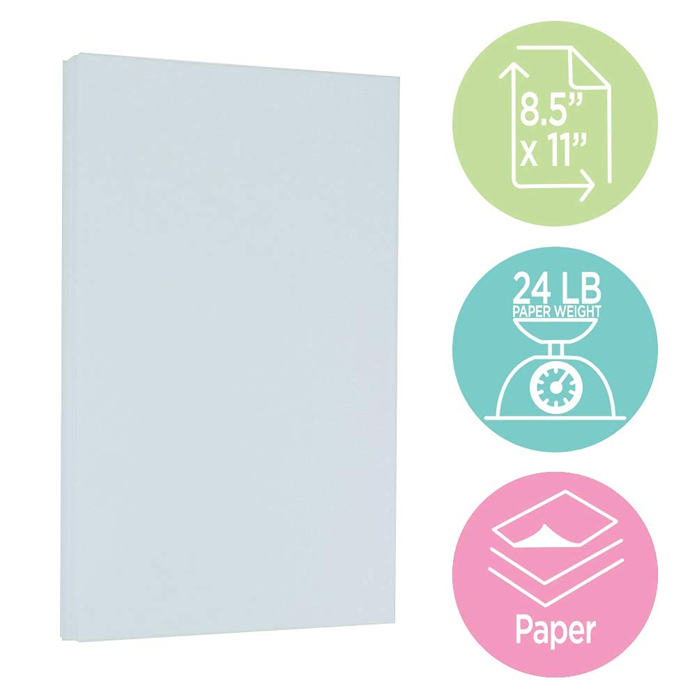 JAM PAPER Parchment 24lb Paper - 90 gsm - 8.5 x 11 - Blue Recycled - 50 Sheets/Pack