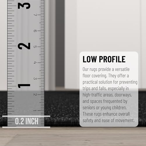 Machine Washable Modern Solid Design Non-Slip Rubberback 2x12 Traditional Runner Rug for Hallway, Kitchen, Bedroom, Living Room, 1'10" x 12', Black
