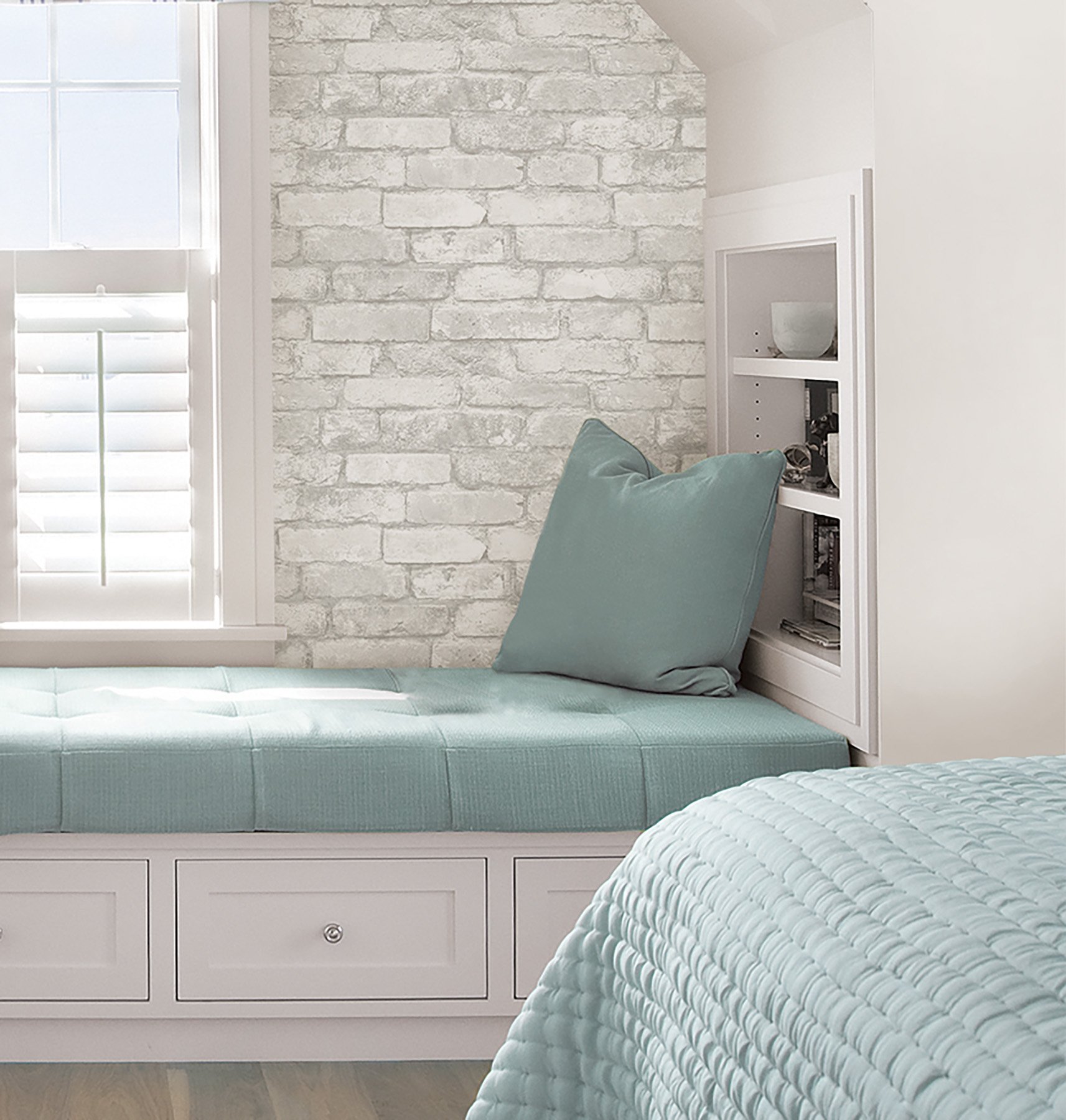 NuWallpaper NU3010 Grey and White Brick Peel & Stick Wallpaper, Multicolor
