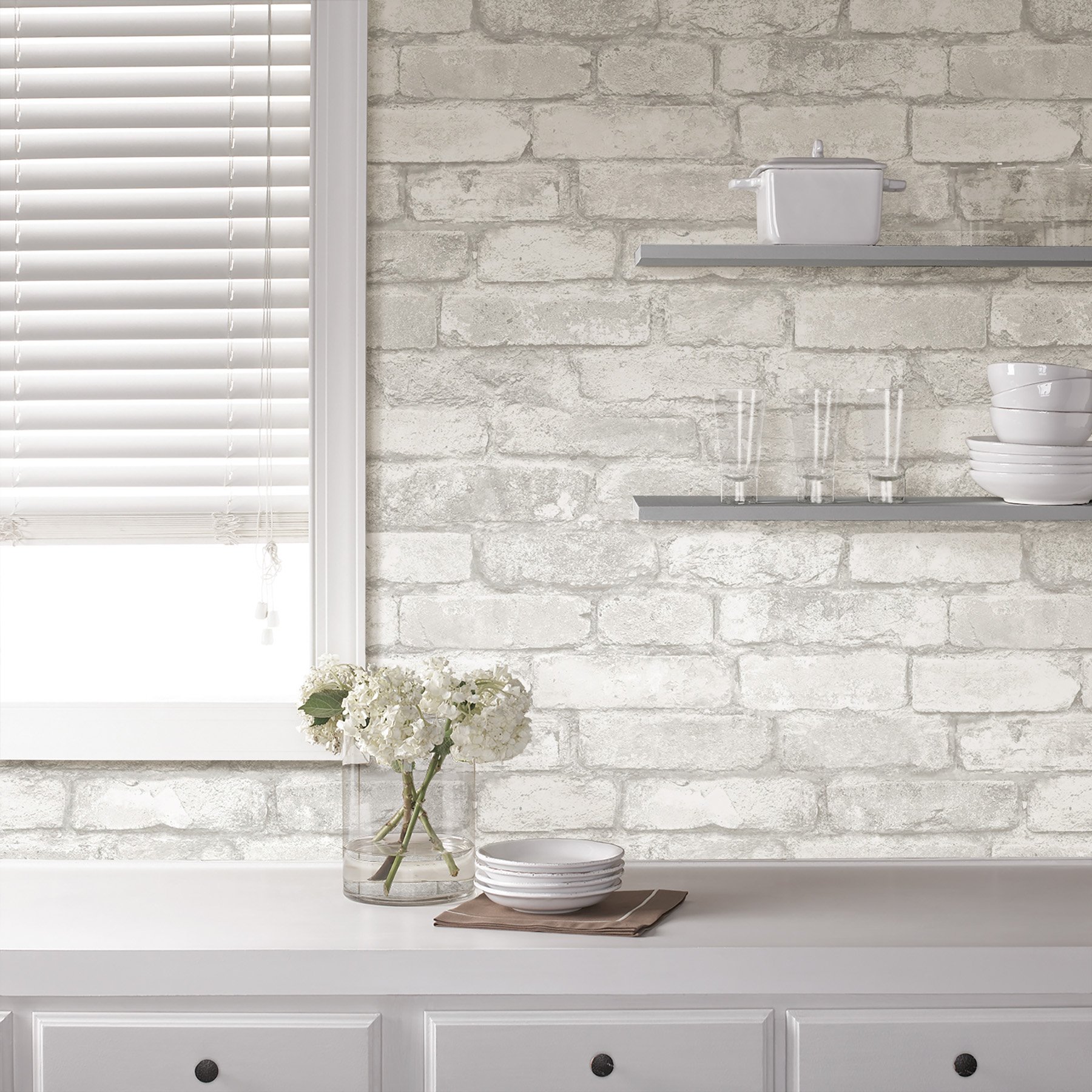 NuWallpaper NU3010 Grey and White Brick Peel & Stick Wallpaper, Multicolor
