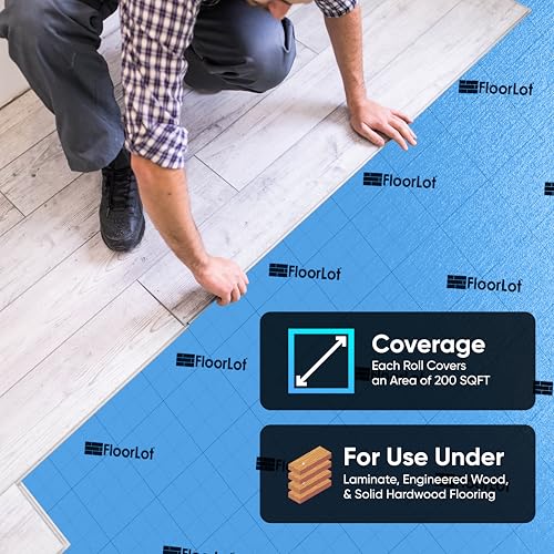 FLOORLOT BlueStep Underlayment with Moisture Barrier for Laminate and Wood Floors, (200 sq.ft Roll)