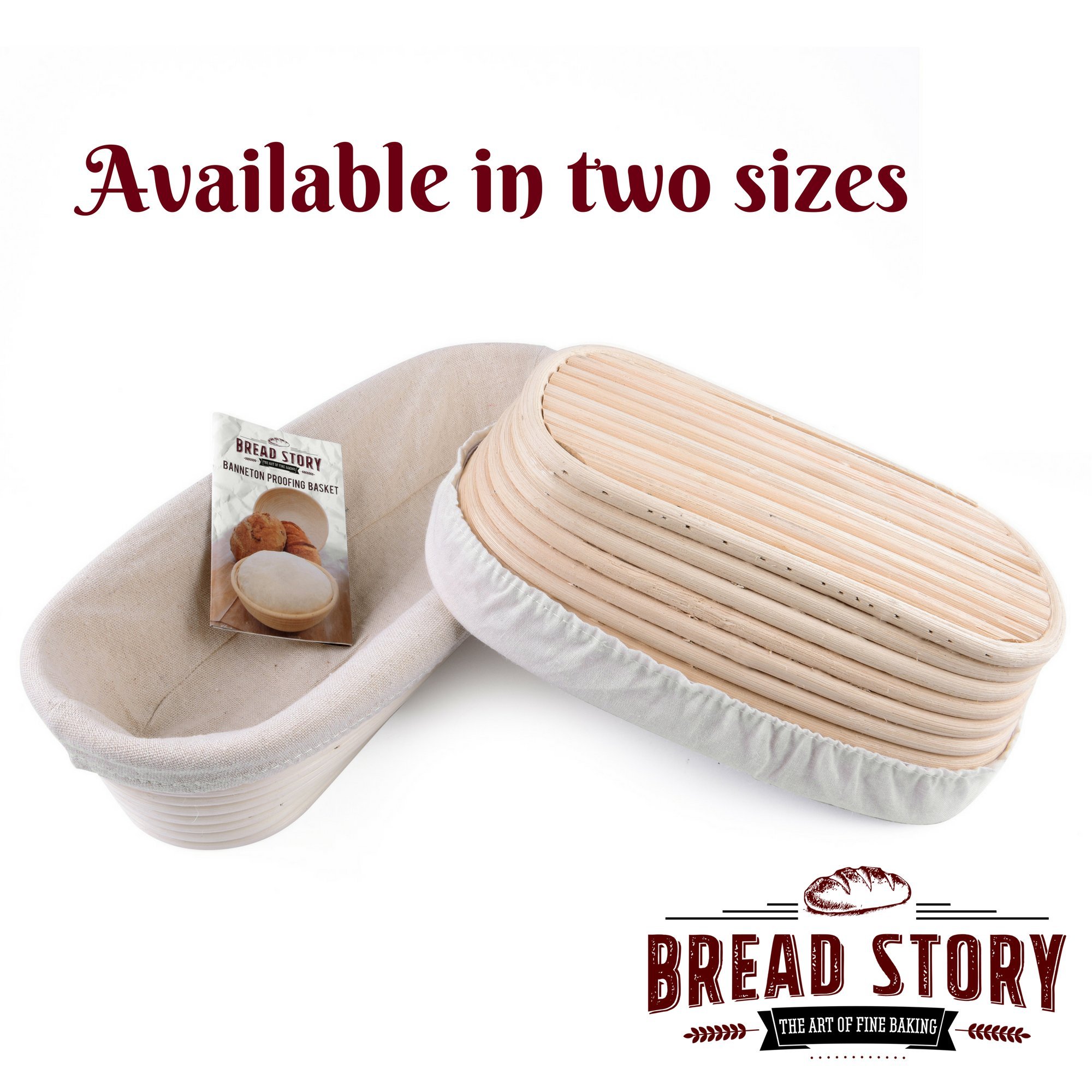 (10x6 inch) Oval Proofing Basket Set by Bread Story Oval Brotform Handmade Unbleached Natural Cane Bread Baking Kit with Cloth Liner Bread Baking e-book Course Discount Coupon
