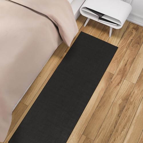 Machine Washable Modern Solid Design Non-Slip Rubberback 2x12 Traditional Runner Rug for Hallway, Kitchen, Bedroom, Living Room, 1'10" x 12', Black