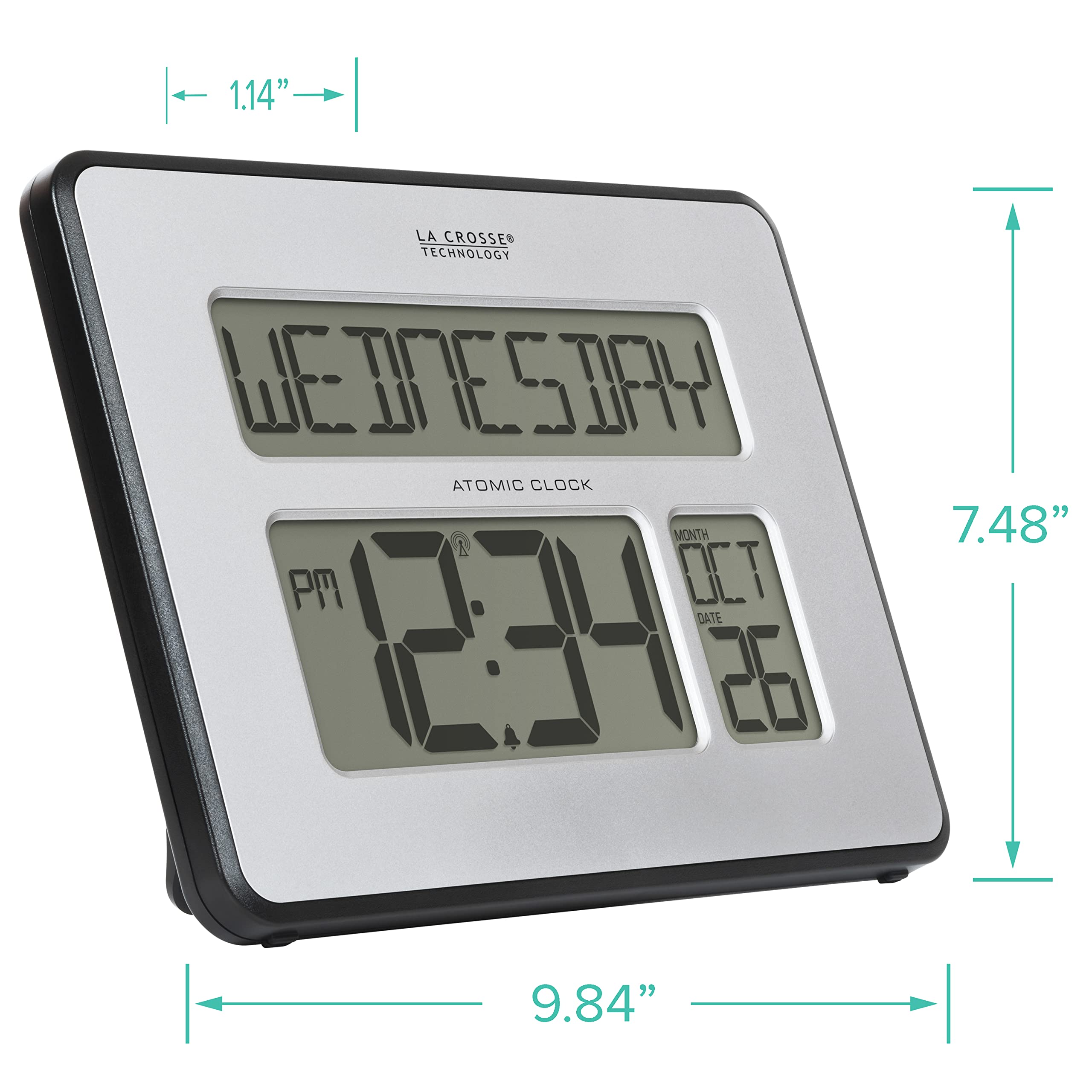 La Crosse Technology 513-1419BLv4-INT Backlight Atomic Full Calendar Clock with Extra Large Digits