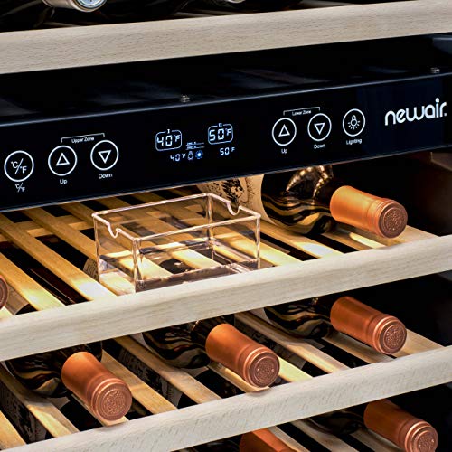 NewAir 24" Wine Cooler Refrigerator, Large 160 Bottle Built-in or Freestanding Dual Zone Wine Cellar in Stainless Steel with Precision Thermostat, and Full Extension Beechwood Shelves