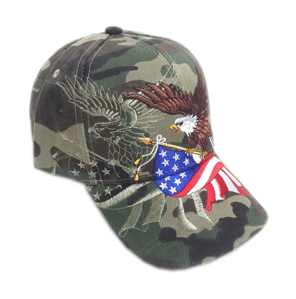 Aesthetinc Patriotic American Eagle and American Flag Baseball Cap USA 3D Embroidery (Military Camo)OS