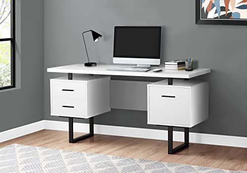 Monarch Specialties 7631 Computer Desk, Home Office, Laptop, Left, Right Set-up, Storage Drawers, 60" L, Work, Metal, Laminate, White, Black, Contemporary Desk-60 x 23.75 W x 30.25" H